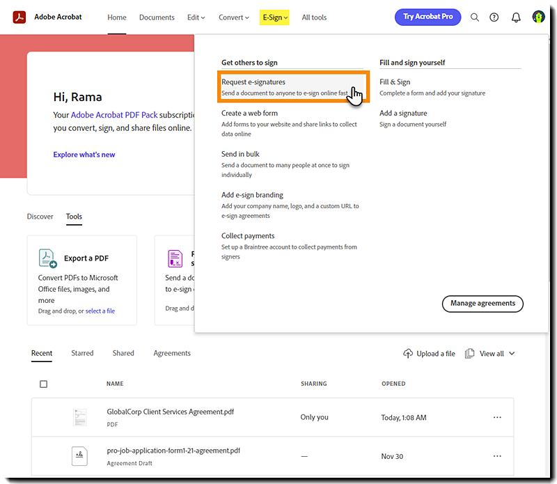 Request e-signature in Acrobat Web Request e-signature in Acrobat Web